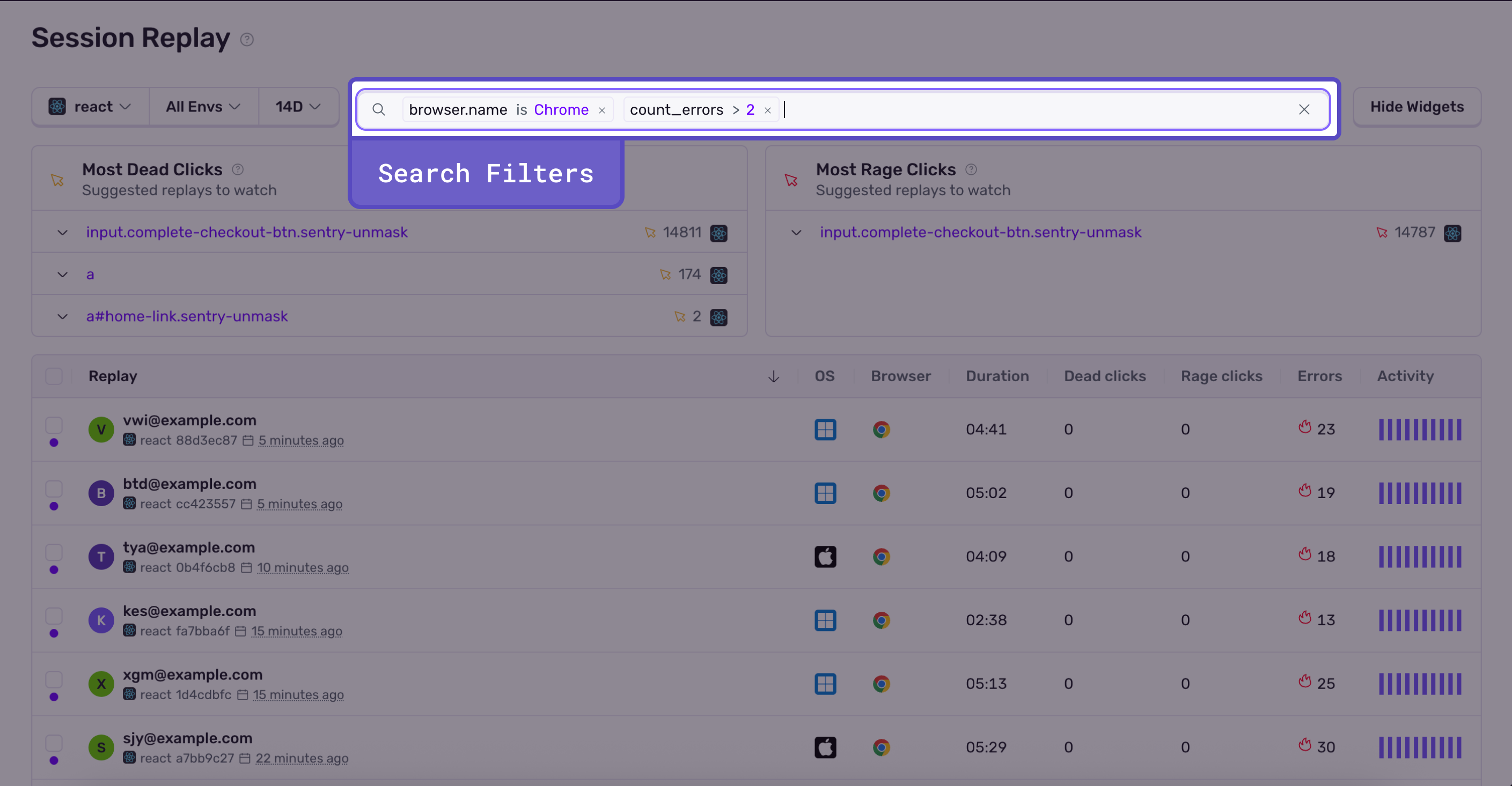 Replays Page and Filters